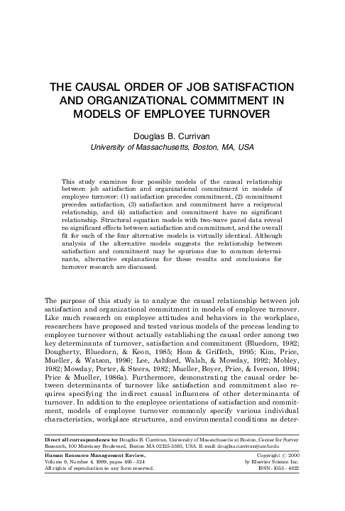 (PDF) The Causal Order of Job Satisfaction and Organizational ...
