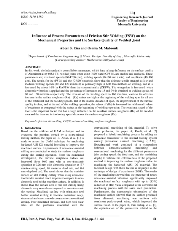 Pdf Optimizing Fsw Parameters For Improved Joint Properties