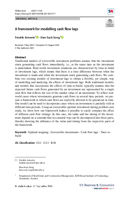 (PDF) A framework for modelling cash flow lags