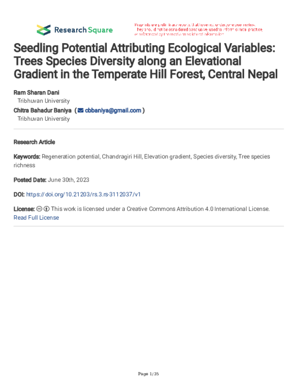 (PDF) Seedling Potential Attributing Ecological Variables: Trees Species Diversity along an ...
