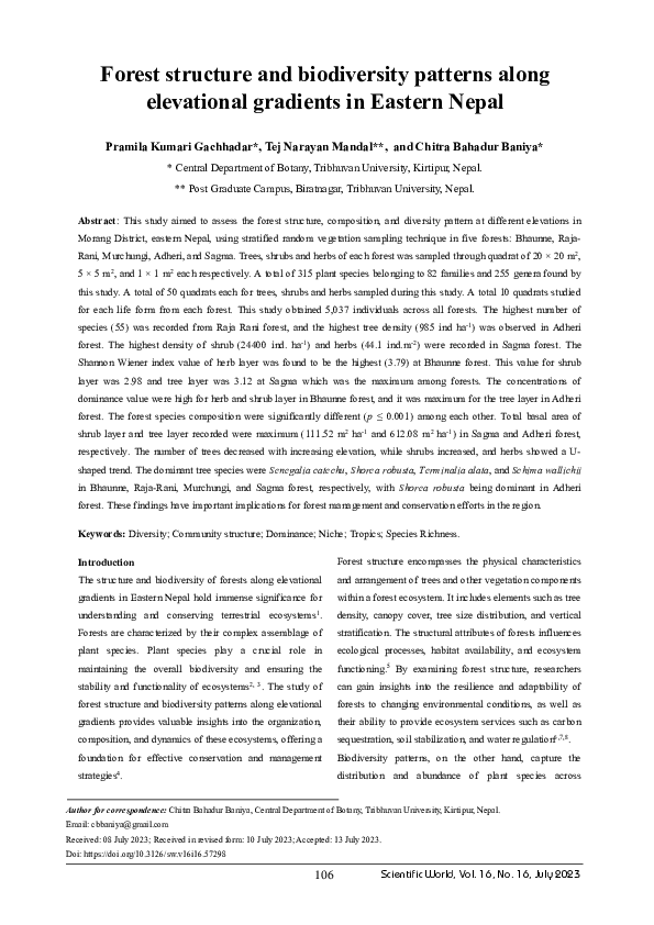 (PDF) Forest structure and biodiversity patterns along elevational ...