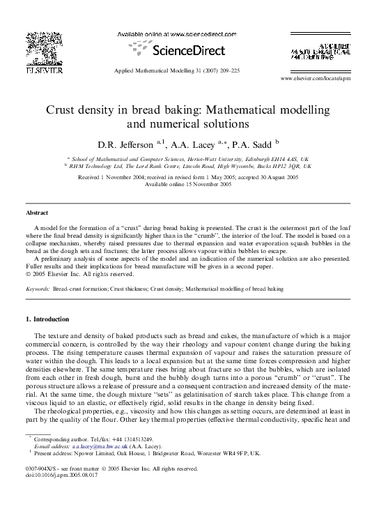 (PDF) Crust density in bread baking: Mathematical modelling and ...