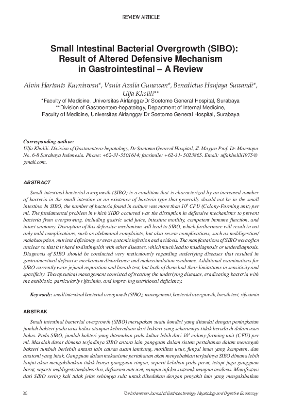 (PDF) Small Intestinal Bacterial Overgrowth (SIBO): Result of Altered ...