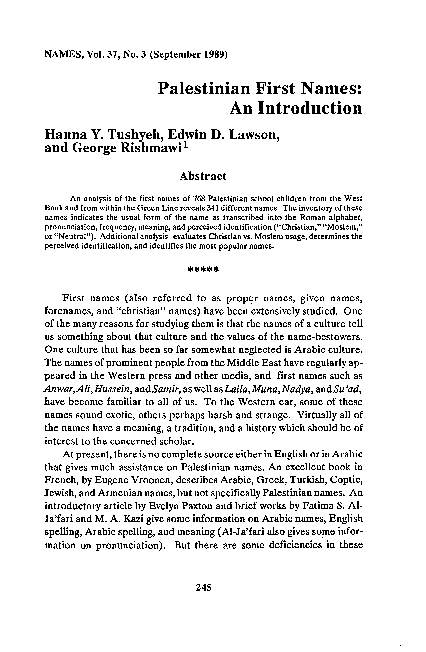 (PDF) Palestinian First Names: An Introduction