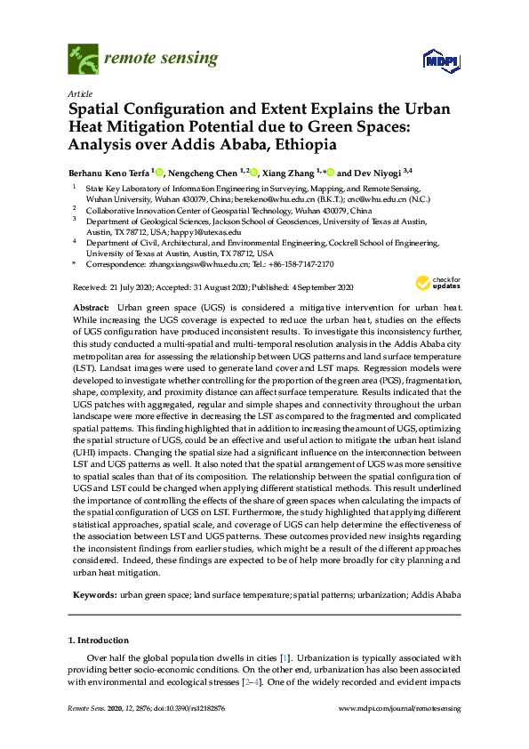 Pdf Spatial Configuration And Extent Explains The Urban Heat Mitigation Potential Due To Green