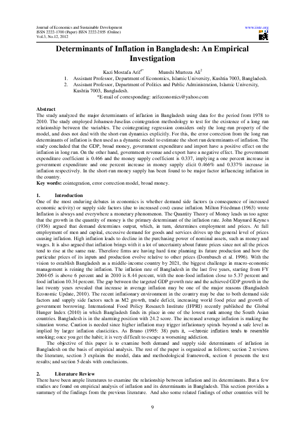 (PDF) Determinants of Inflation in Bangladesh: An Empirical Investigation