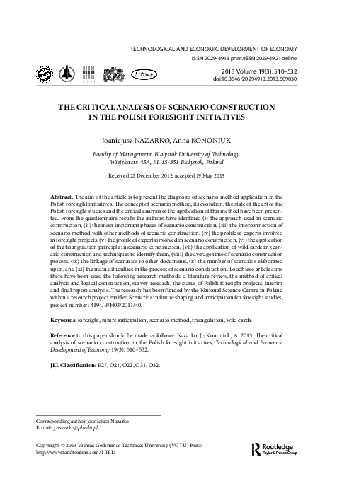(PDF) The Critical Analysis of Scenario Construction in the Polish ...