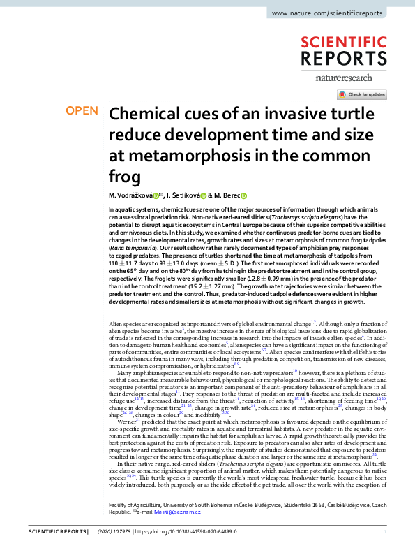 (PDF) Chemical cues of an invasive turtle reduce development time and ...
