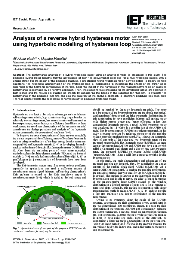 Pdf Analysis Of A Reverse Hybrid Hysteresis Motor Using Hyperbolic Modelling Of Hysteresis