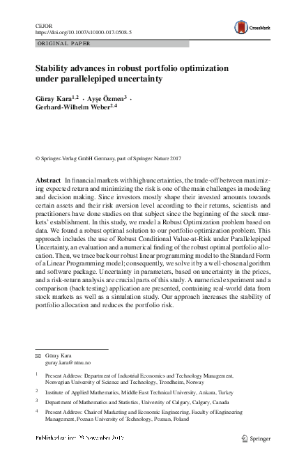 (PDF) Stability advances in robust portfolio optimization under ...
