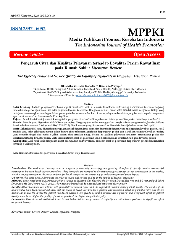 (PDF) Pengaruh Citra dan Kualitas Pelayanan terhadap Loyalitas Pasien Rawat Inap pada Rumah ...