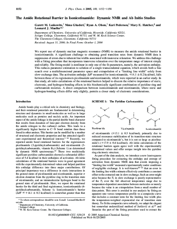 (PDF) The Amide Rotational Barrier in Isonicotinamide: Dynamic NMR and ...