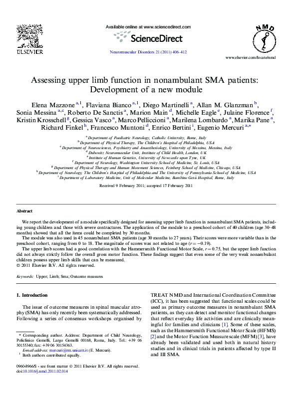 (PDF) Assessing upper limb function in nonambulant SMA patients: Development of a new module ...