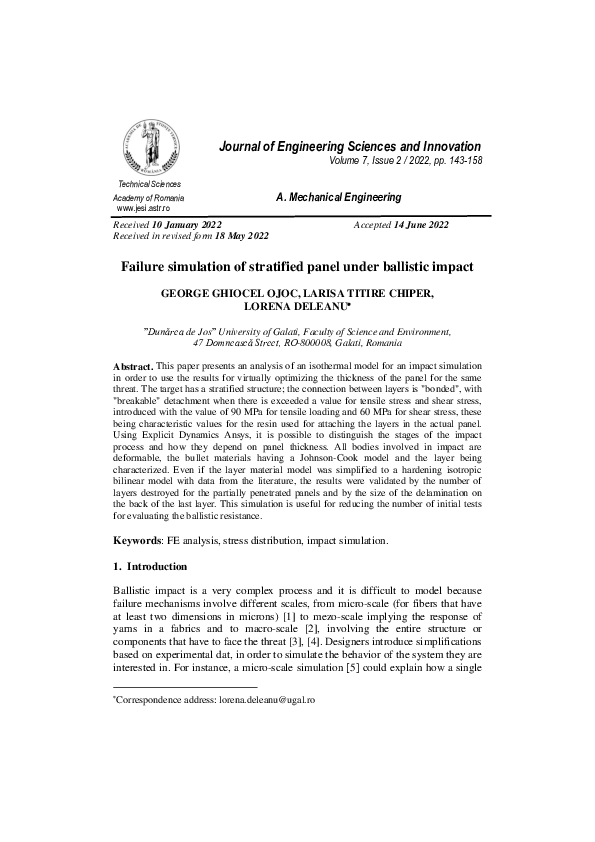 (PDF) Failure simulation of stratified panel under ballistic impact
