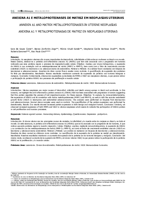 (PDF) Anexina a1 e metaloproteinases de matriz em neoplasias uterinas