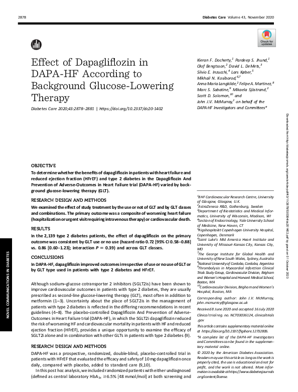 (PDF) Effect of dapagliflozin in DAPA-HF according to background ...
