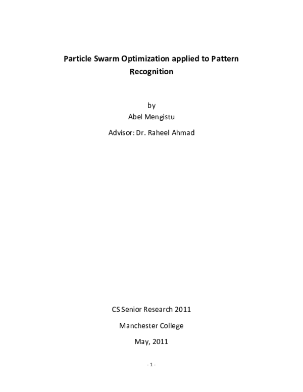 Pdf Particle Swarm Optimization Applied To Pattern Recognition Abel Mengistu