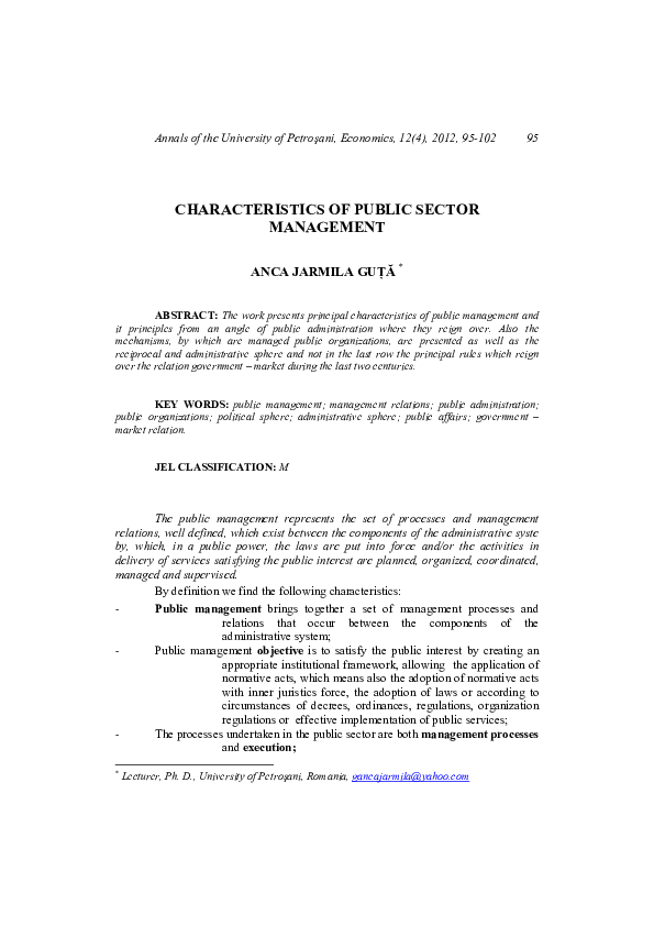 Pdf Characteristics Of Public Sector Management