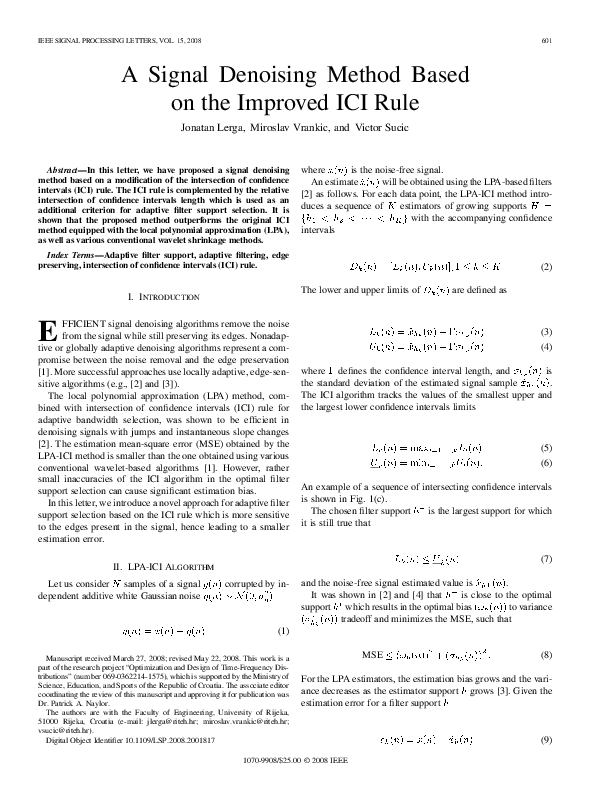 (PDF) A Signal Denoising Method Based on the Improved ICI Rule
