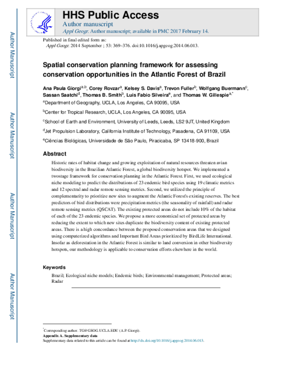 (PDF) Spatial conservation planning framework for assessing ...