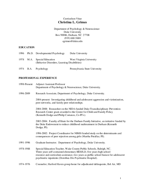 (PDF) 1996 Ph.D. Developmental Psychology Duke University | Christina ...
