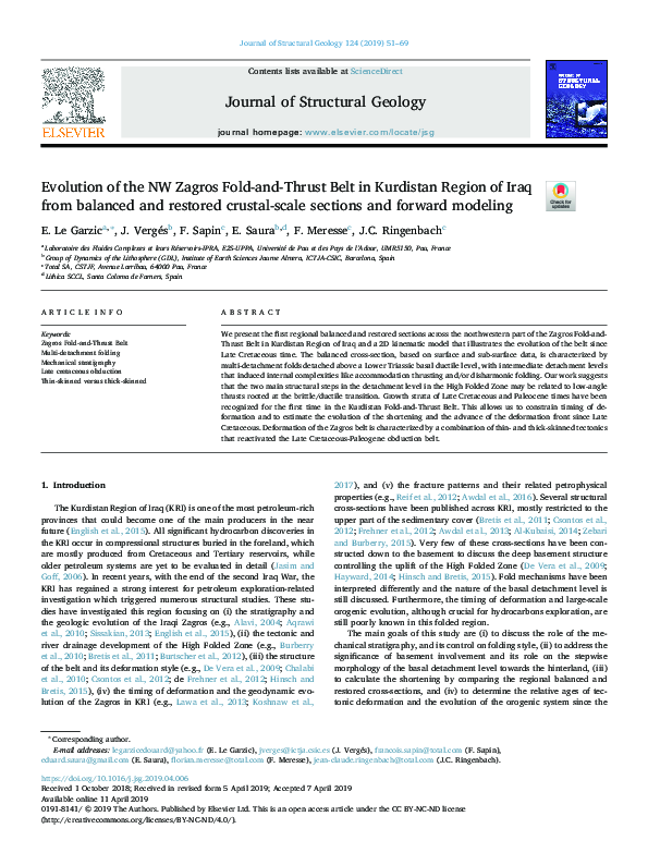(PDF) Evolution of the NW Zagros Fold-and-Thrust Belt in Kurdistan Region of Iraq from balanced ...