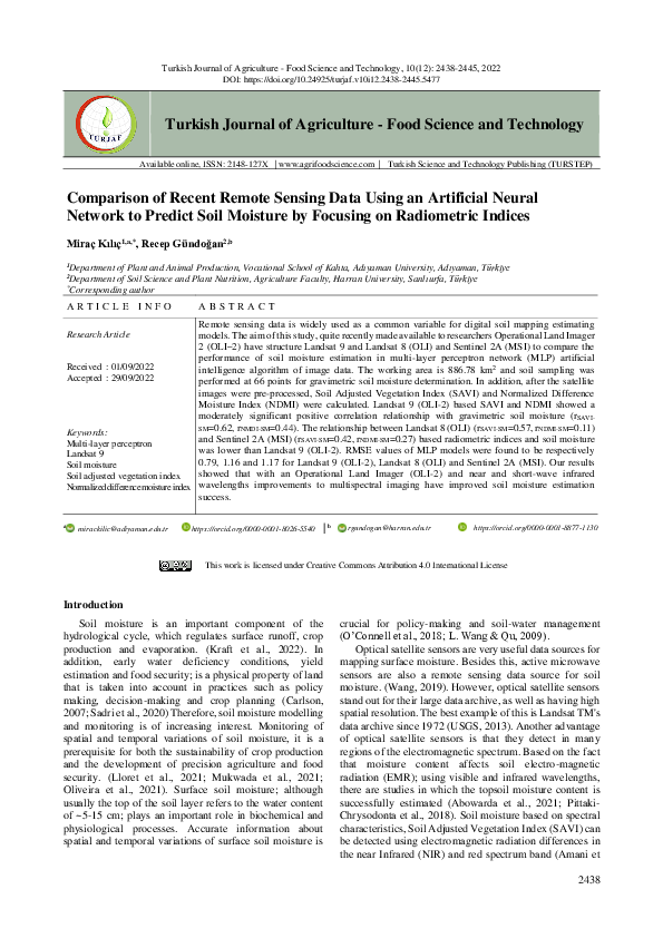 (PDF) Comparison of Recent Remote Sensing Data Using an Artificial Neural Network to Predict ...