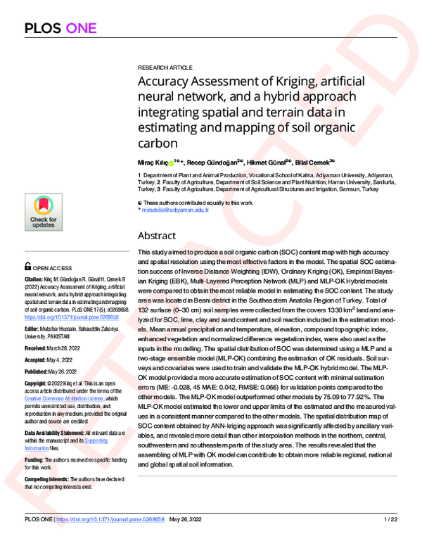 (PDF) Accuracy Assessment of Kriging, artificial neural network, and a hybrid approach ...