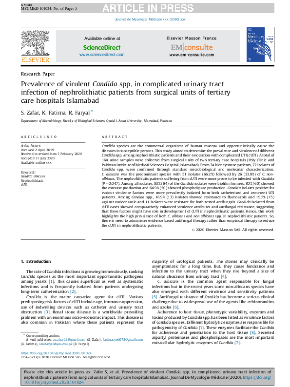 (PDF) Prevalence of virulent Candida spp. in complicated urinary tract ...