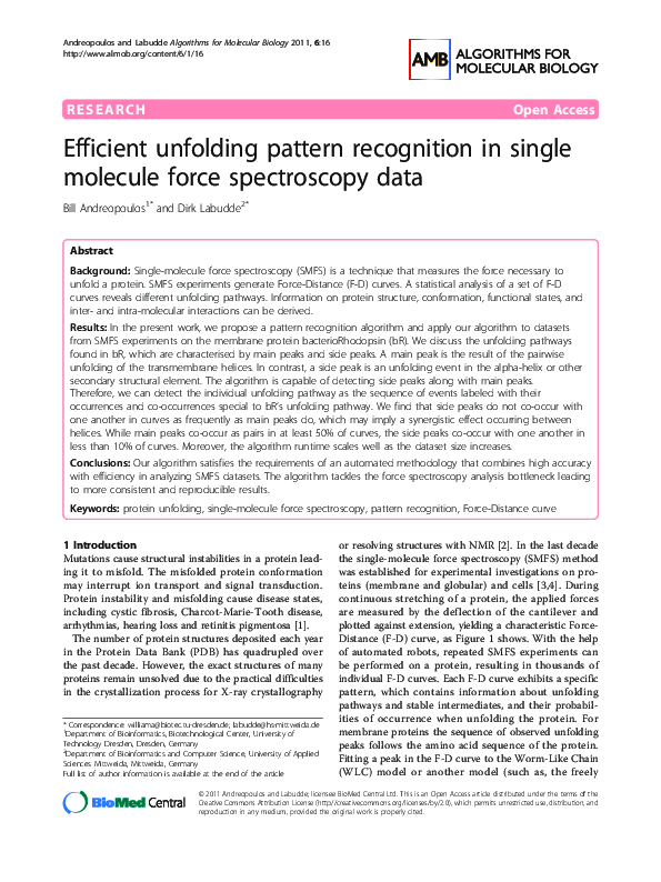 (PDF) Efficient unfolding pattern recognition in single molecule force spectroscopy data