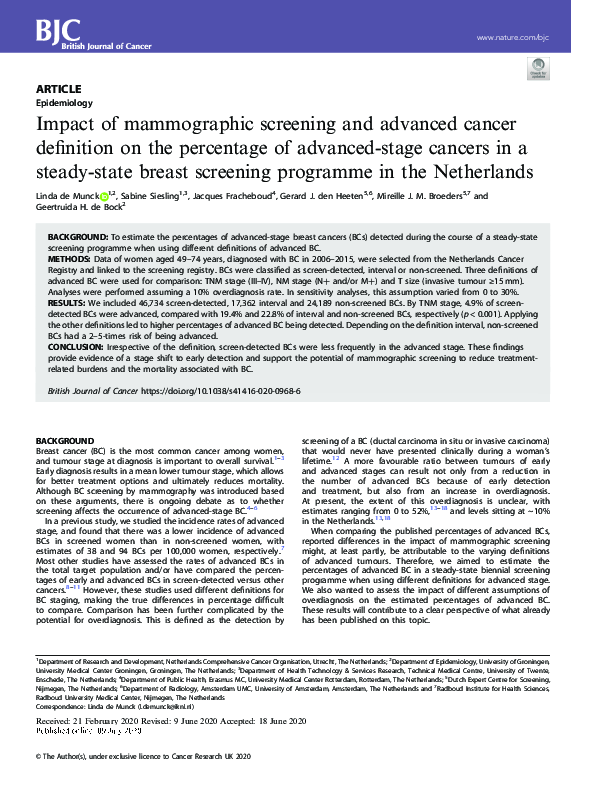 (PDF) Impact of mammographic screening and advanced cancer definition ...