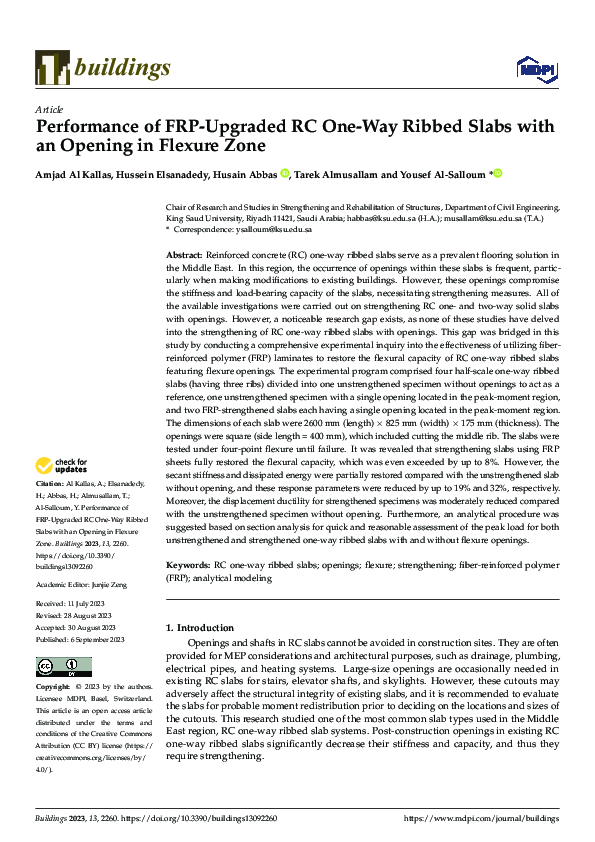 (PDF) Performance of FRP-Upgraded RC One-Way Ribbed Slabs with an ...