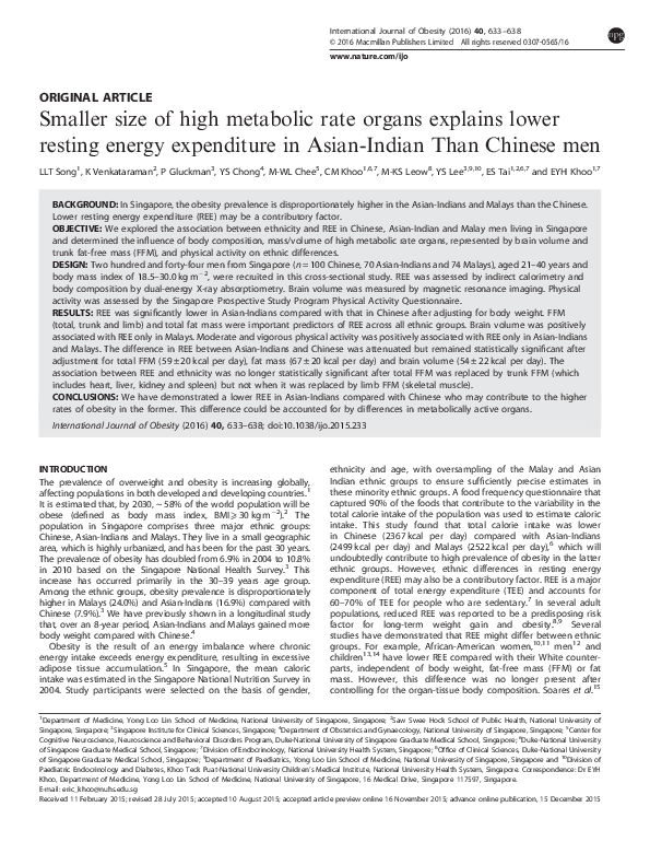 (PDF) Smaller size of high metabolic rate organs explains lower resting ...