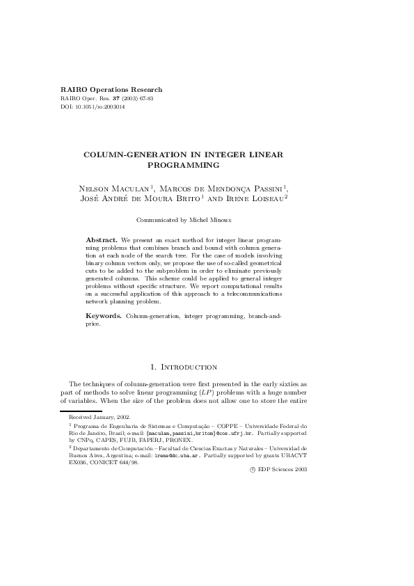 (PDF) Column-Generation in Integer Linear Programming