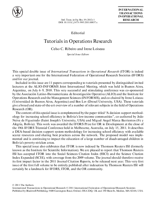 (PDF) Tutorials in Operations Research