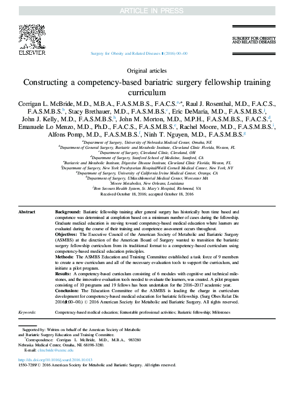 (PDF) Constructing a competency-based bariatric surgery fellowship ...