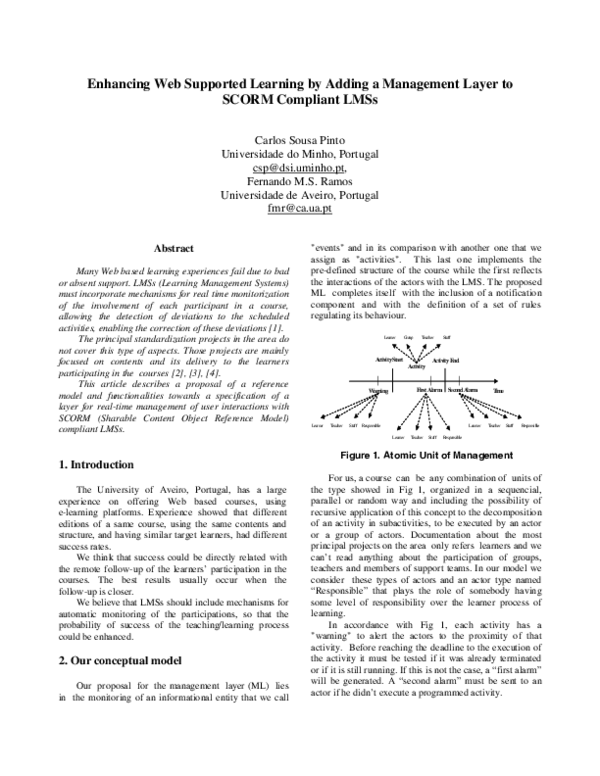 (PDF) Enhancing Web Supported Learning by Adding a Management Layer to SCORM Compliant LMSs ...