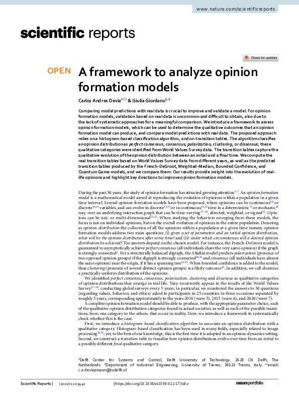 (PDF) A framework to analyze opinion formation models