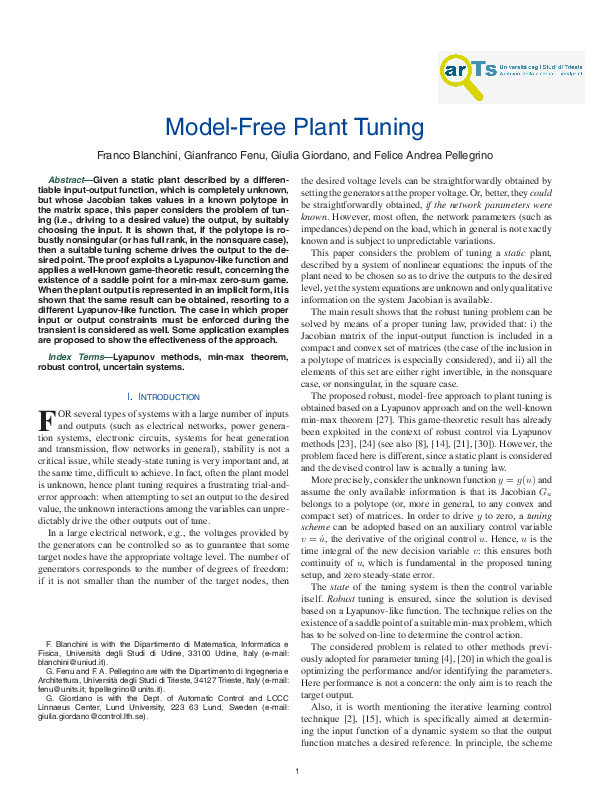 (PDF) Model-Free Plant Tuning