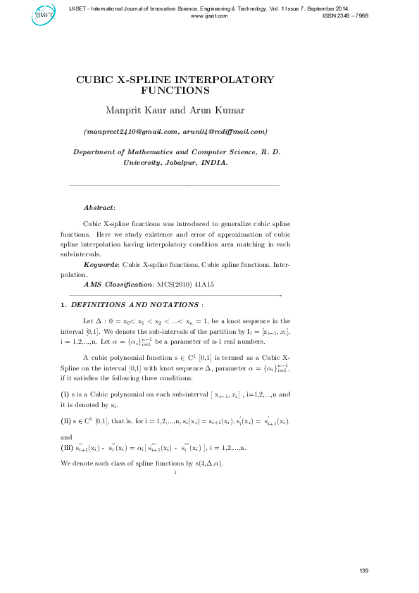 (PDF) Cubic X-Spline Interpolatory Functions