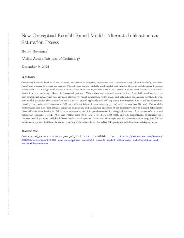 (PDF) New Conceptual Rainfall-Runoff Model: Alternate Infiltration and Saturation Excess