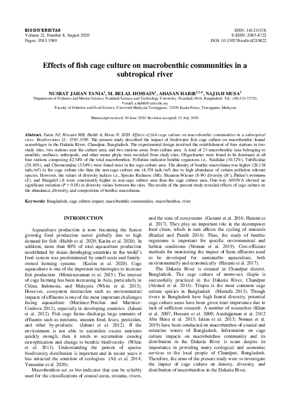 (PDF) Effects of fish cage culture on macrobenthic communities in a ...