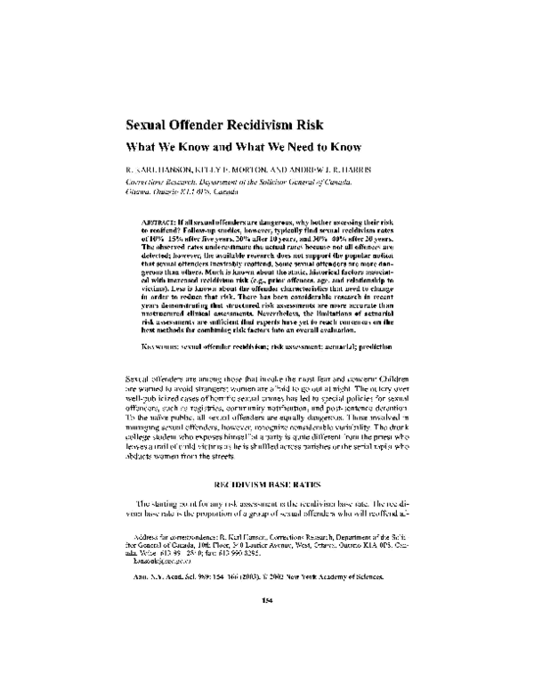 (PDF) Sexual Offender Recidivism Risk