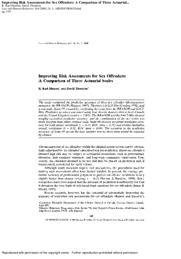 (PDF) Improving risk assessments for sex offenders: A comparison of ...