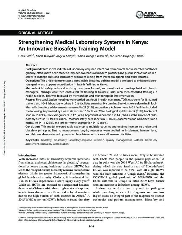 (PDF) Strengthening Medical Laboratory Systems in Kenya: An Innovative ...
