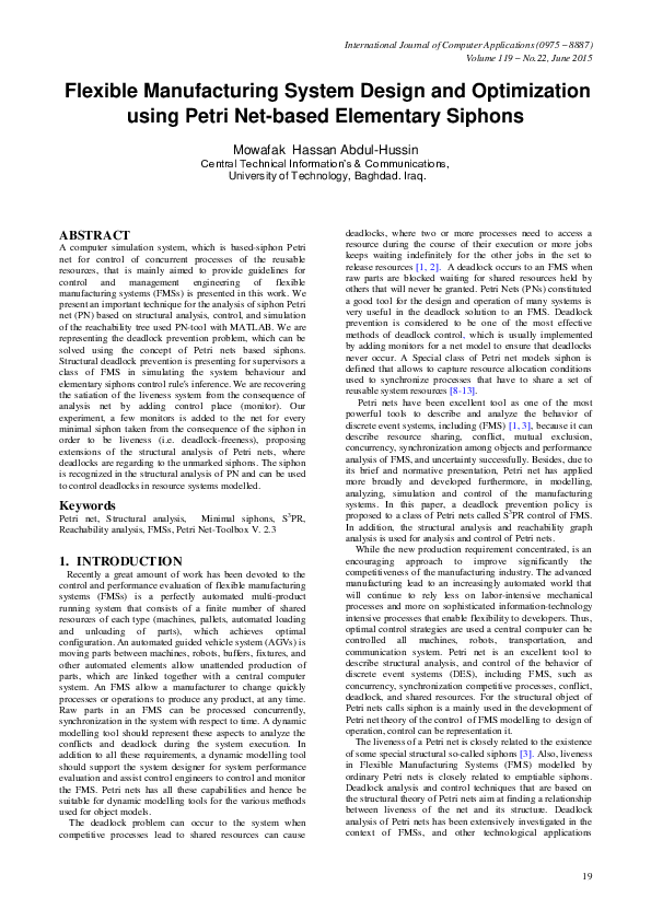 (PDF) Flexible Manufacturing System Design and Optimization using Petri Net-based Elementary Siphons