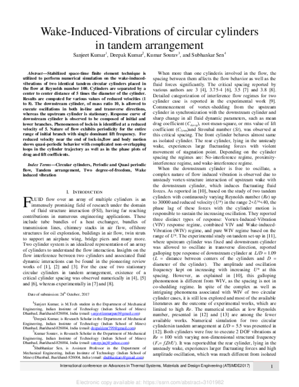 (PDF) Wake-Induced-Vibrations of Circular Cylinders in Tandem Arrangement | kumar sourav ...