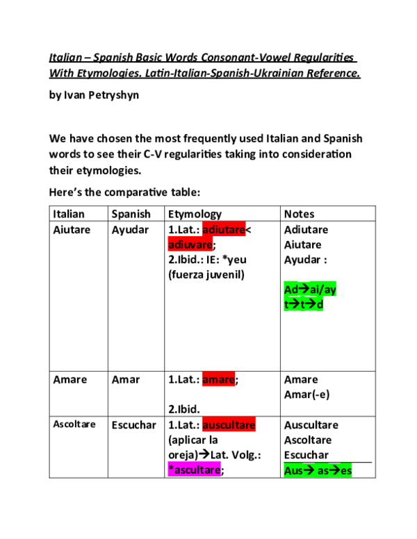 (DOC) ITALIAN-SPANISH BASIC VOCABULARY CONSONANT-VOWEL INTERDEPENDENCE ...