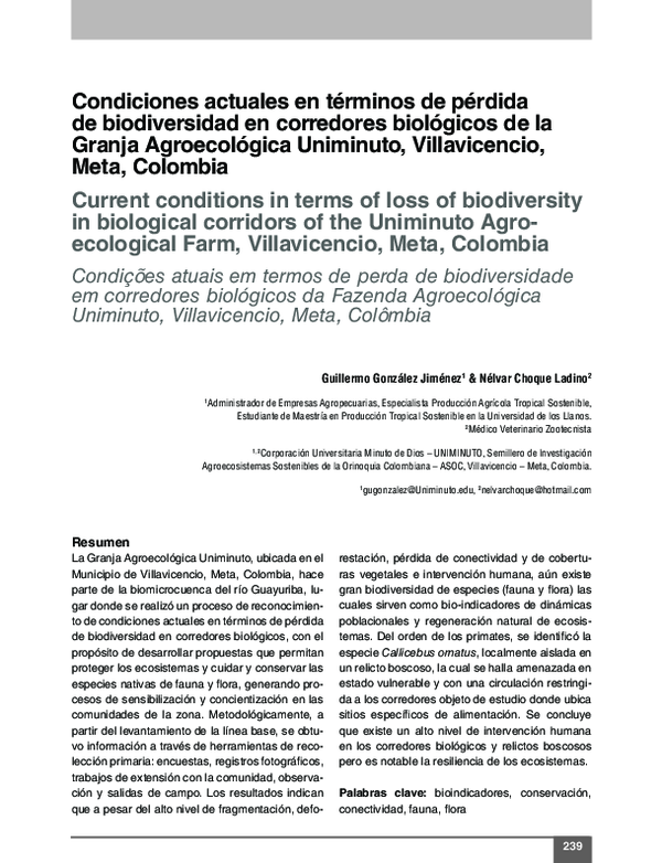 (PDF) Condiciones actuales en términos de pérdida de biodiversidad en ...