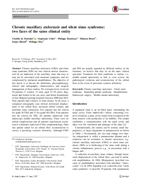 (PDF) Chronic maxillary atelectasis and silent sinus syndrome: two ...